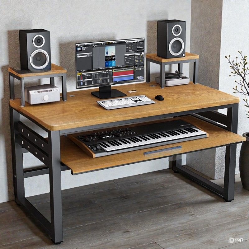 Music Studio Recording Desk with Sliding MIDI Keyboard Tray, Dual-Tier ...