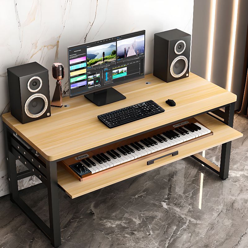 Music Studio Recording Desk with Sliding MIDI Keyboard Tray, Dual-Tier ...