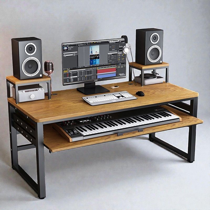 Music Studio Recording Desk with Sliding MIDI Keyboard Tray, Dual-Tier ...