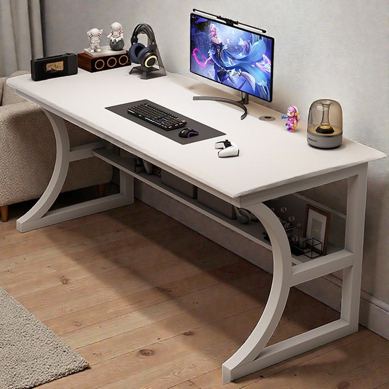 Industrial Computer Desk with Hutch, Curved Frame Workstation with ...