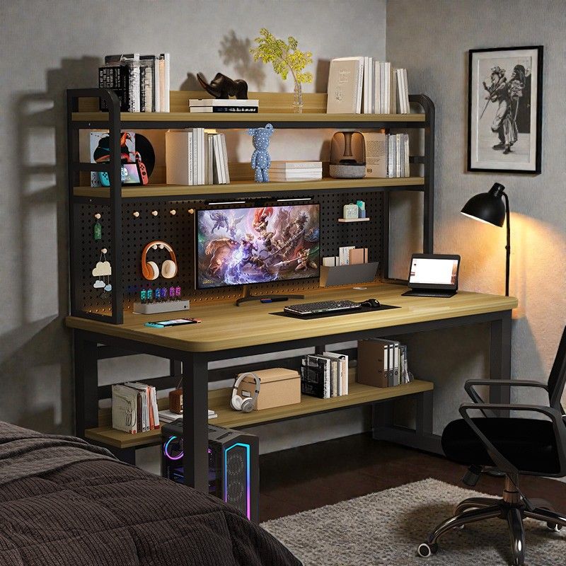 Industrial Computer Desk with Hutch & Pegboard, Vertical Storage ...