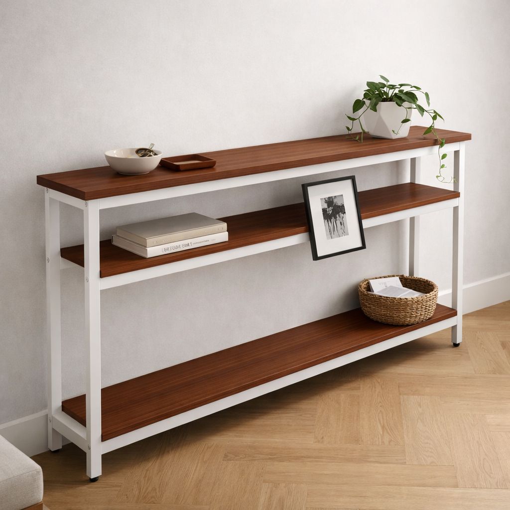 Industrial Narrow Console Table, 3-Tier Entryway Sofa Table with Open ...