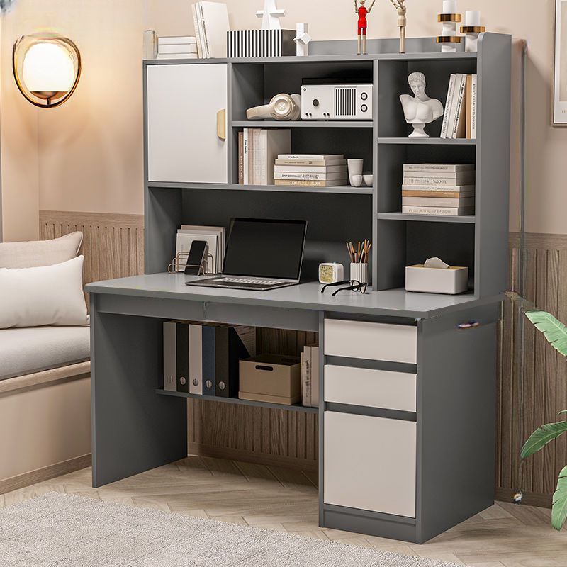 Contemporary Home Office Desk with Hutch and Storage Drawers, Compact ...