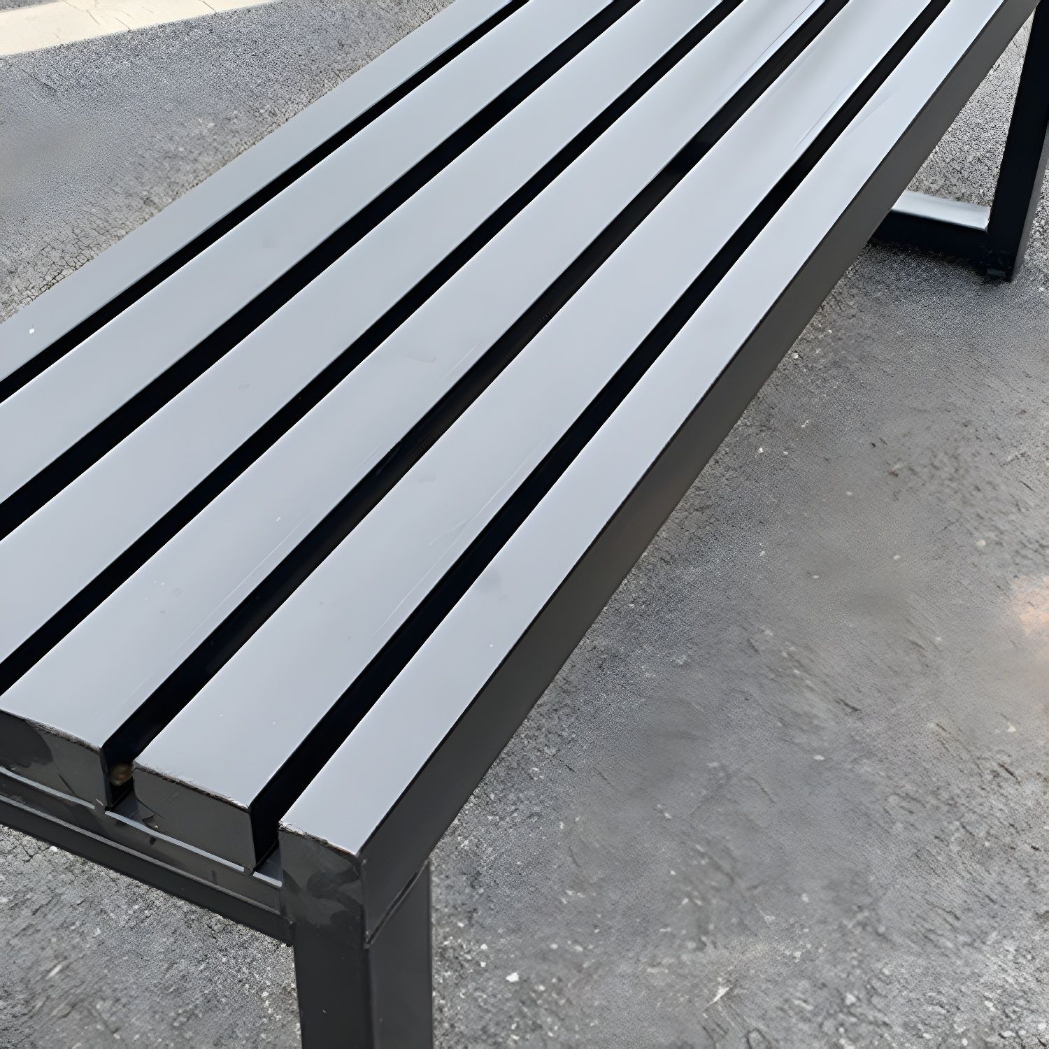 Industrial Steel Outdoor Bench, Weather-Resistant Slat Seating - White ...