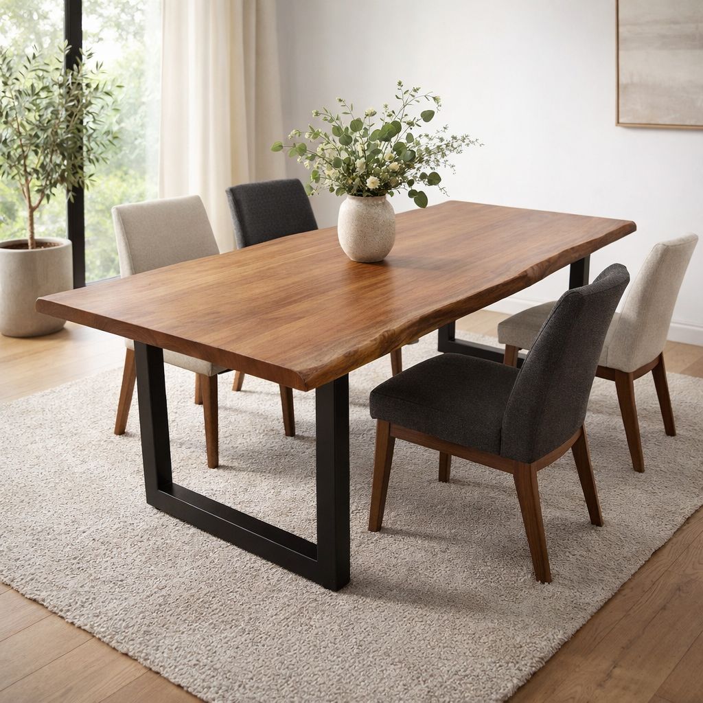 Industrial Rectangle Wood Dining Table with Black Metal Double Pedestal ...